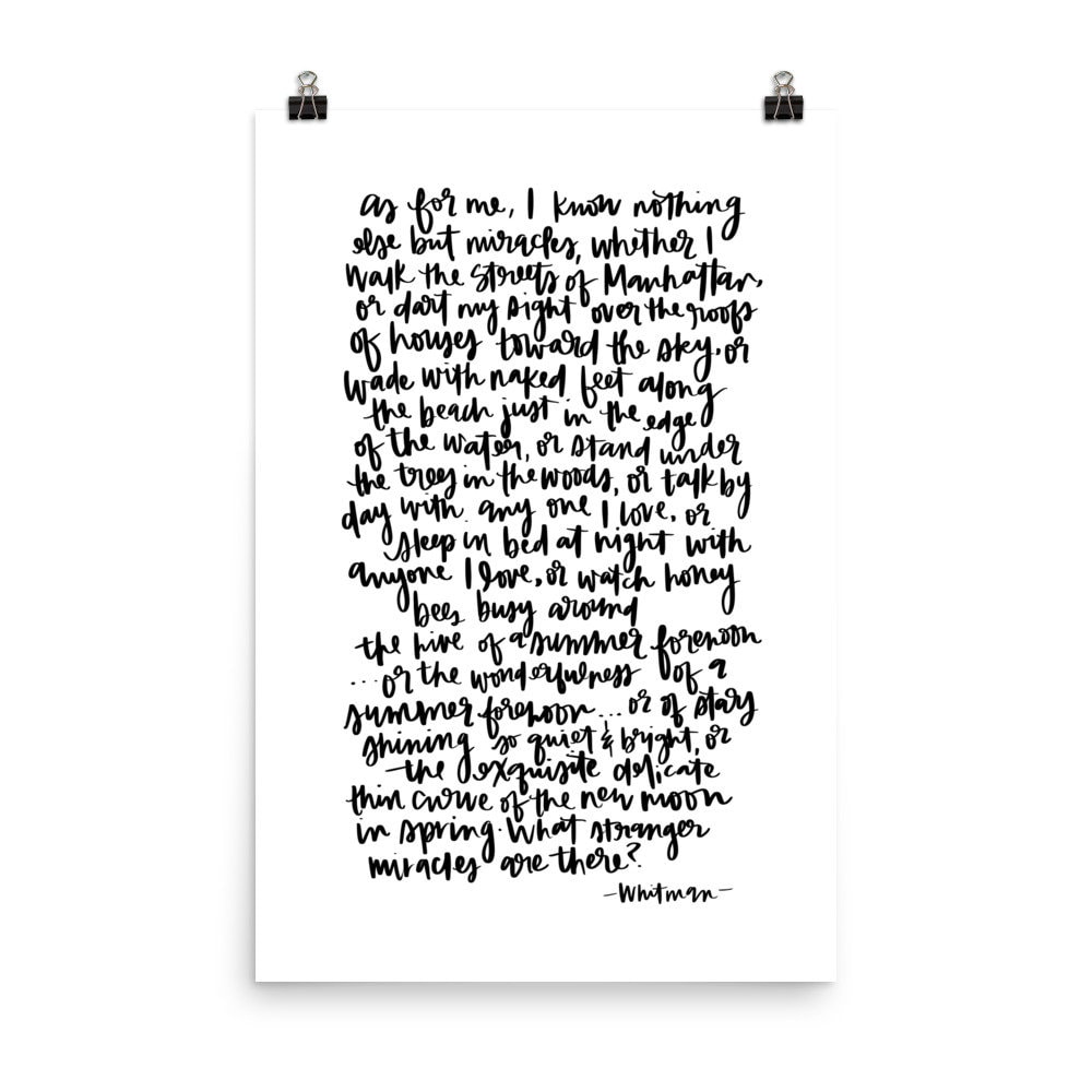 Walt Whitman Quote - Miracles - Poem - Poetry - Wall Art - Poster ...