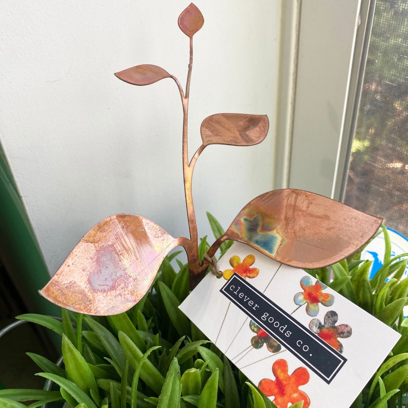 Rainbow Patina Copper Metal Leaves - Garden Art Plant Stakes - Etsy