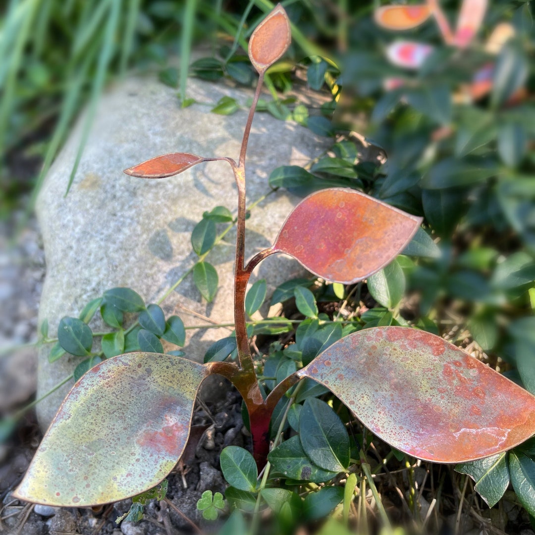 Rainbow Patina Copper Metal Leaves - Garden Art Plant Stakes - Etsy