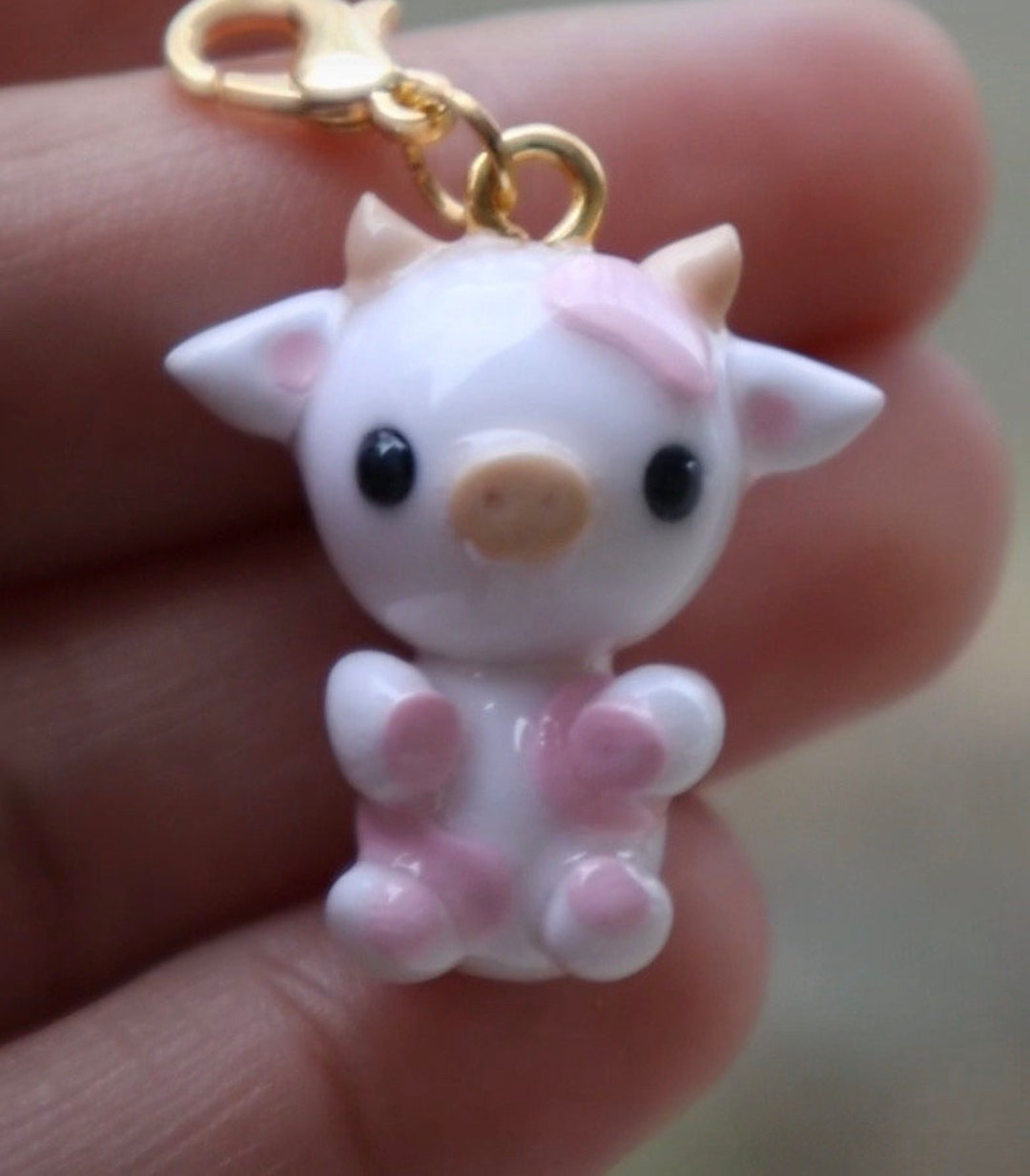 Strawberry Cow Charm Polymer Clay Handmade Animal Gifts Kawaii Cute ...