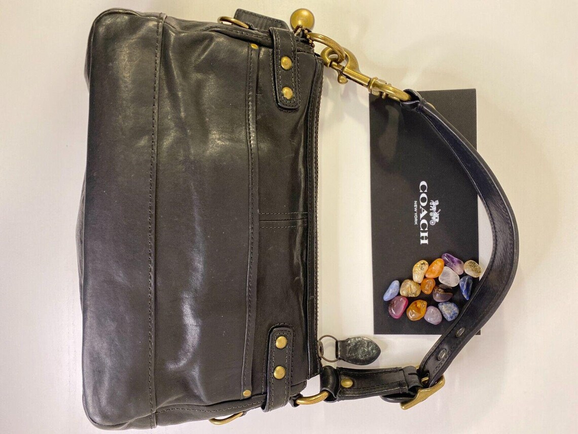 COACH Legacy Shoulder Bag Strap Black Vachetta Leather: Zip Turn-lock ...
