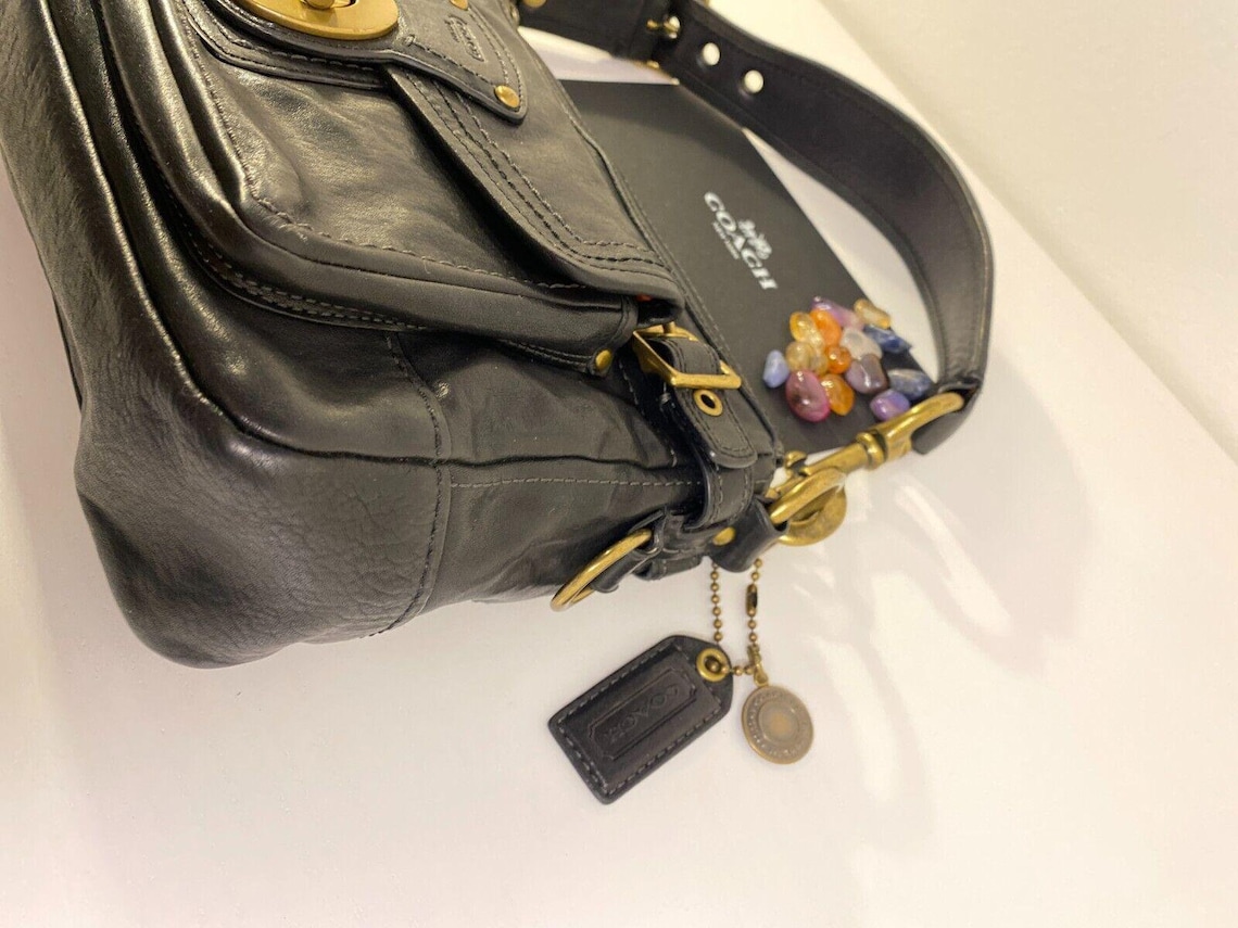 COACH Legacy Shoulder Bag Strap Black Vachetta Leather: Zip Turn-lock ...