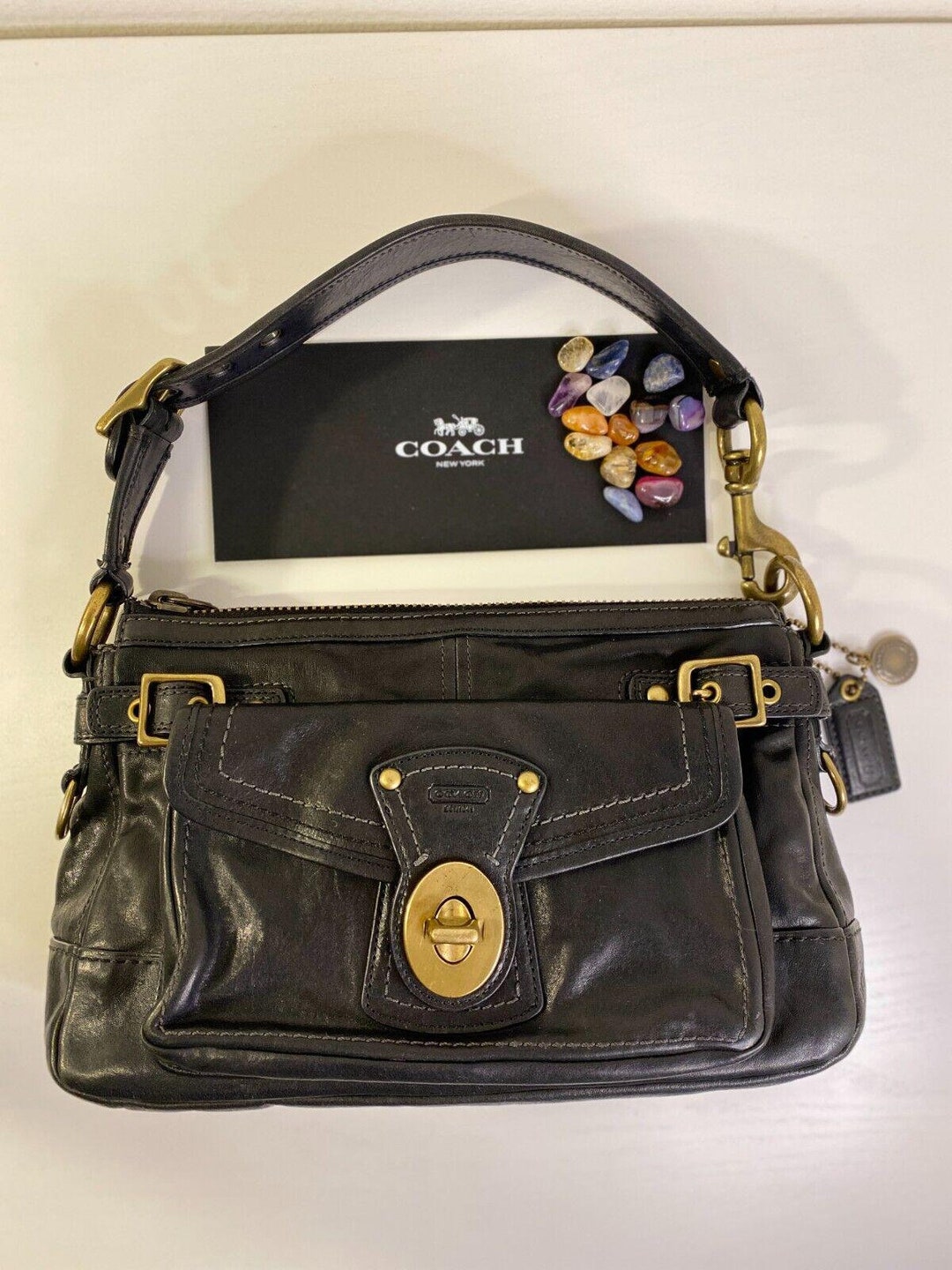COACH Legacy Shoulder Bag Strap Black Vachetta Leather: Zip Turn-lock ...