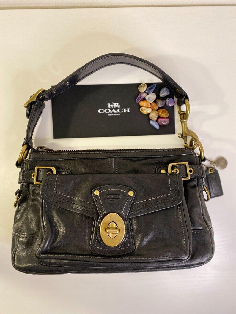 COACH Legacy Shoulder Bag Strap Black Vachetta Leather: Zip Turn-lock ...