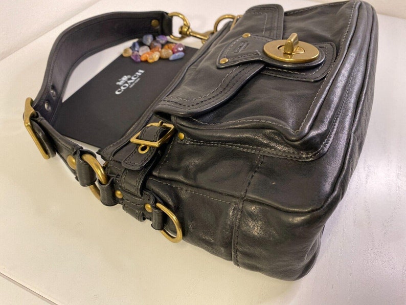 COACH Legacy Shoulder Bag Strap Black Vachetta Leather: Zip Turn-lock ...