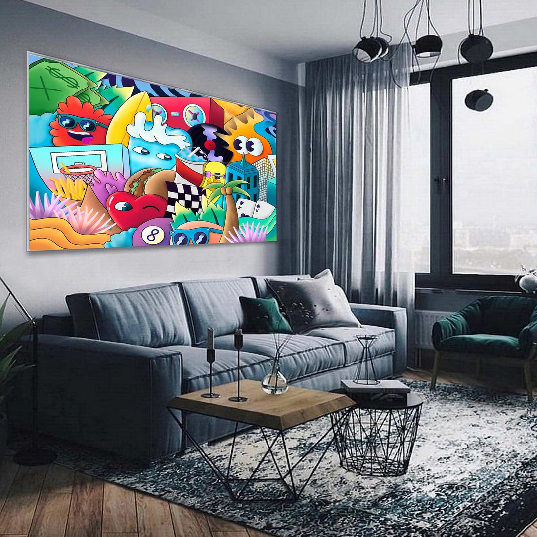 Horizontal Graffiti Style Wall Art for Living Room, Kfir Tager Painting ...