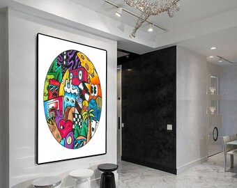 Extra Large Graffiti Style Wall Art Colorful Print on Canvas | Etsy