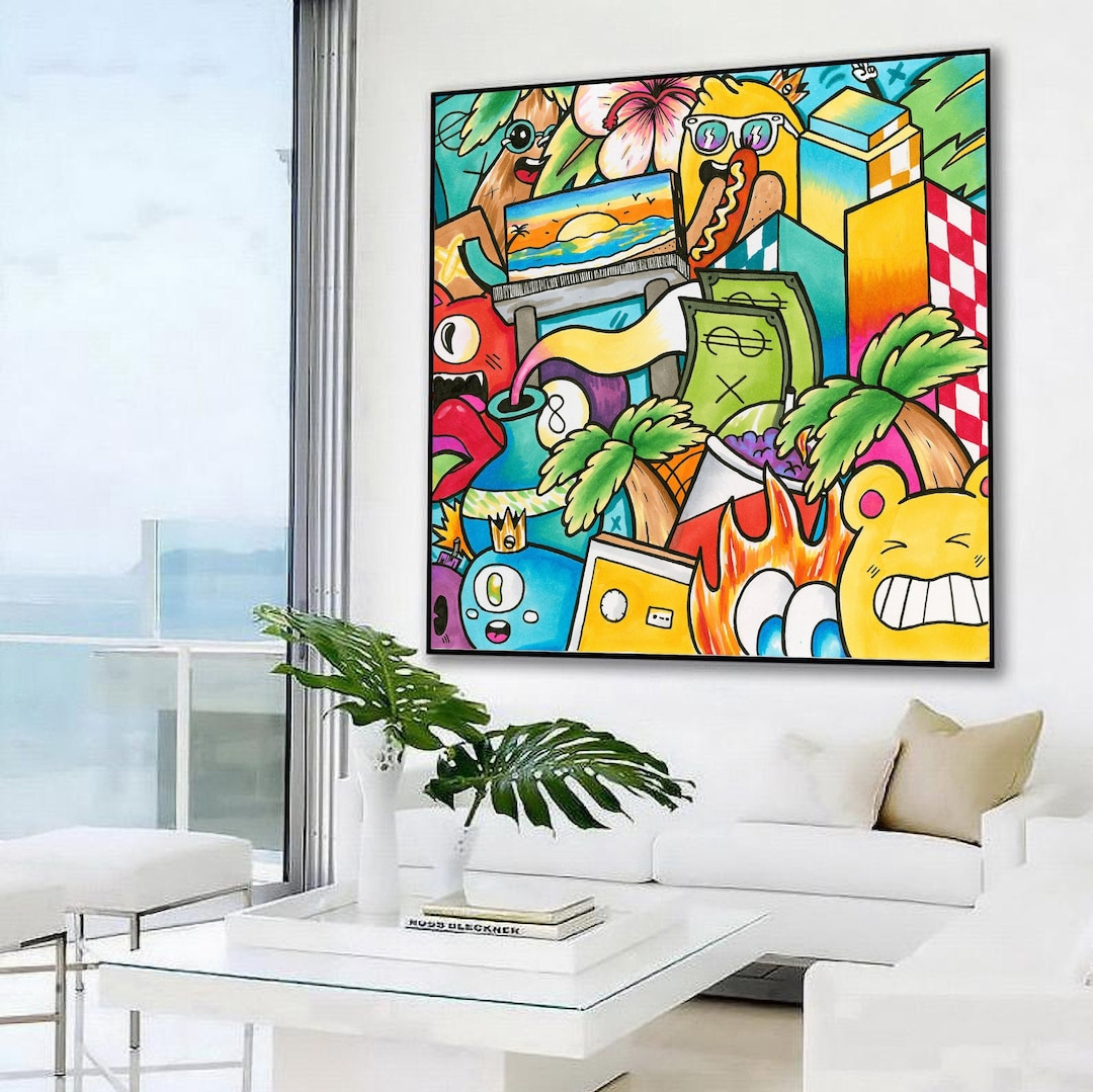 Extra Large Colorful Painting, Kfir Tager Painting Canvas Print, Large ...