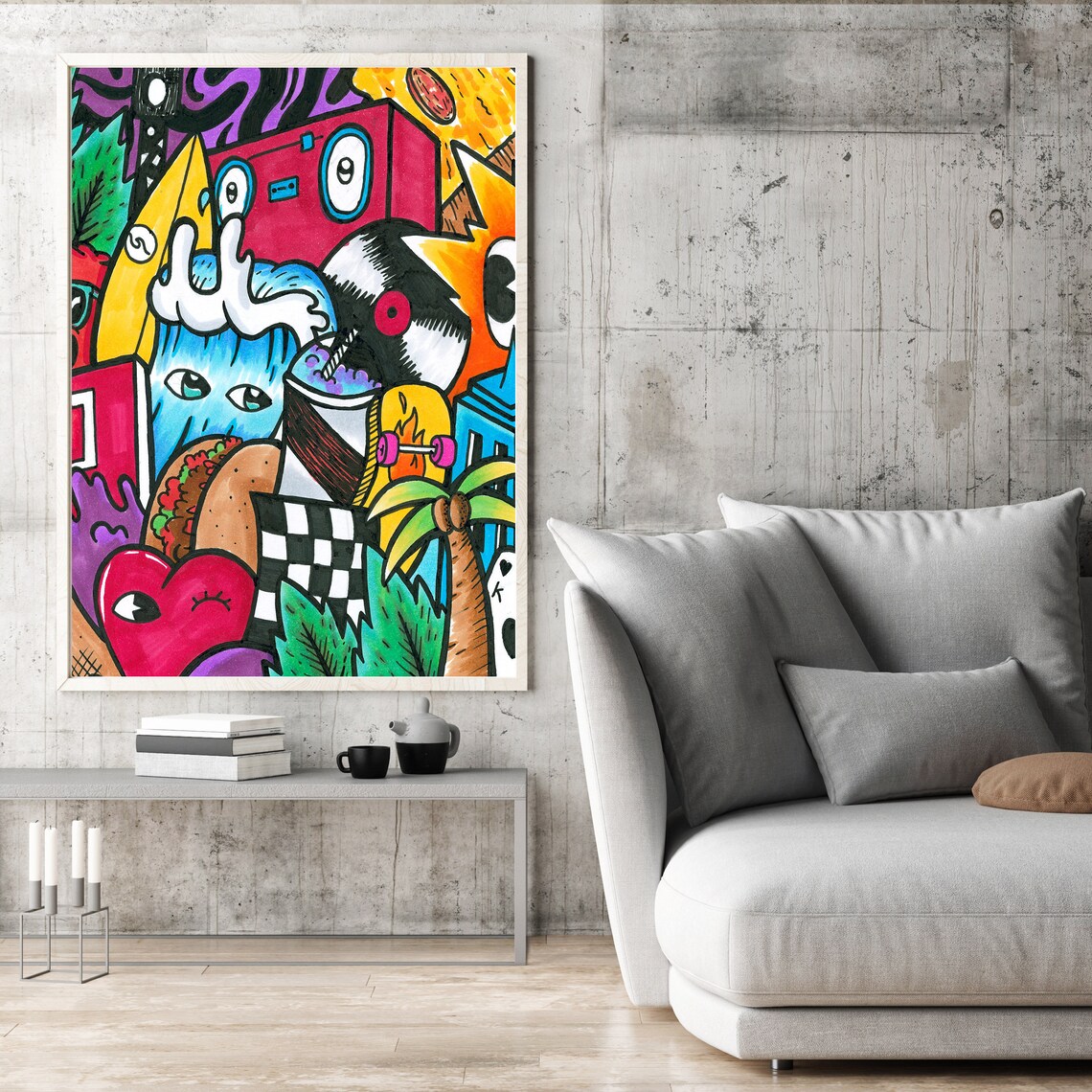 Large Graffiti Wall Art Colorful Vertical Canvas Art Print | Etsy