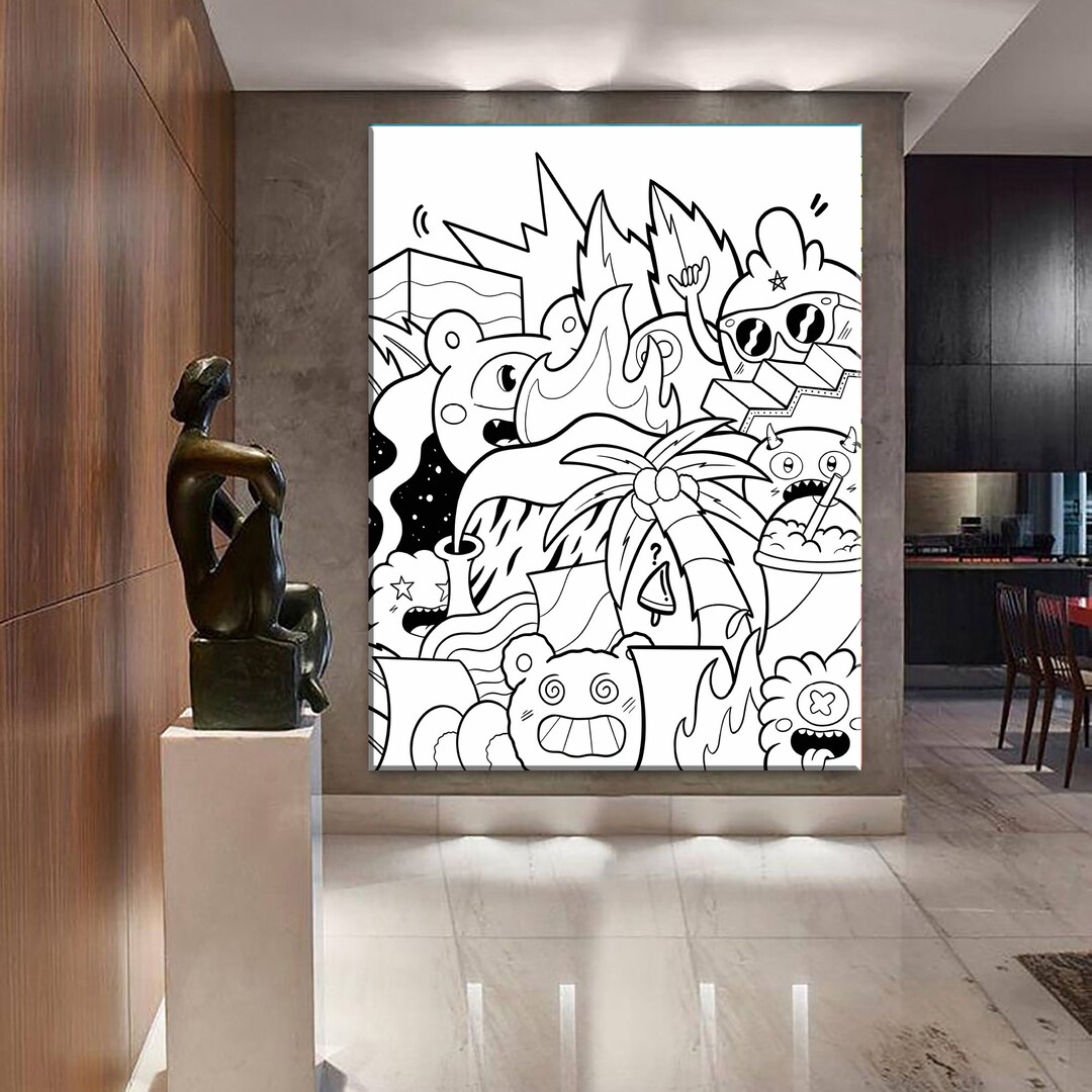 Black and White Pop Art Canvas Print: Graffiti Style Comics Wall Art - Etsy
