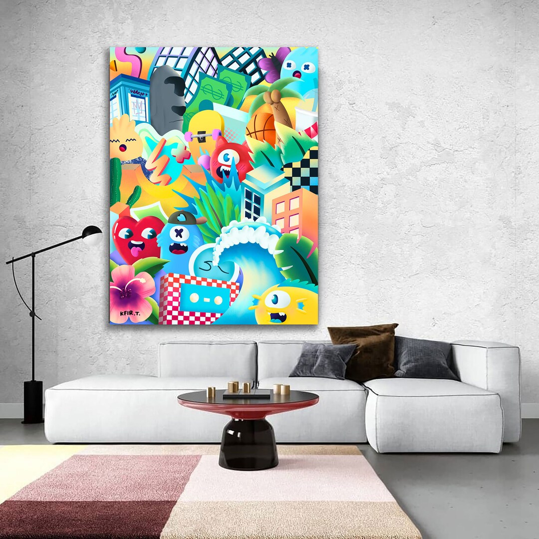 Colorful Canvas Art Print Painting, Graffiti Wall Art, Vertical Large ...