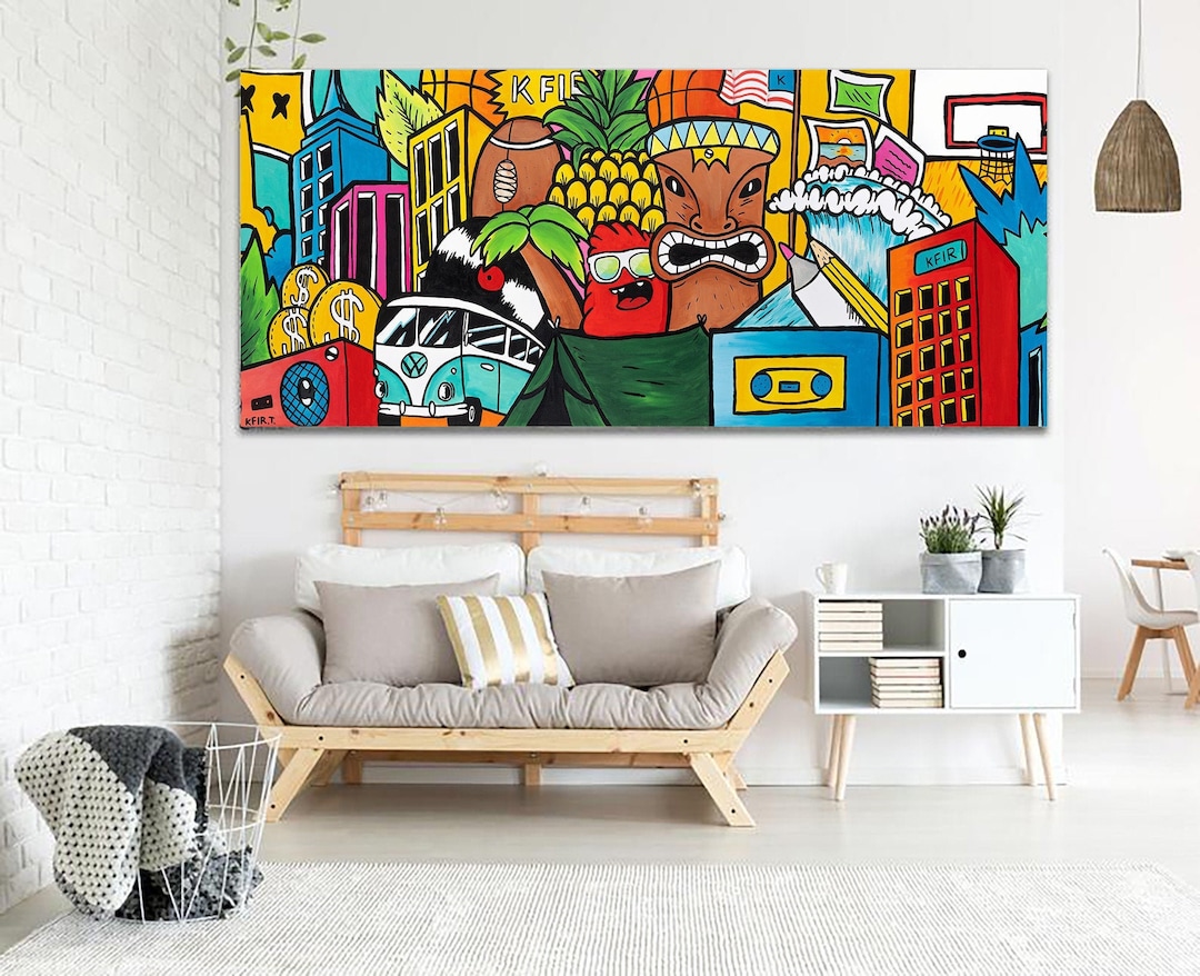 Extra Large Colorful Art, Street Art Canvas Art Print, Graffiti Style ...