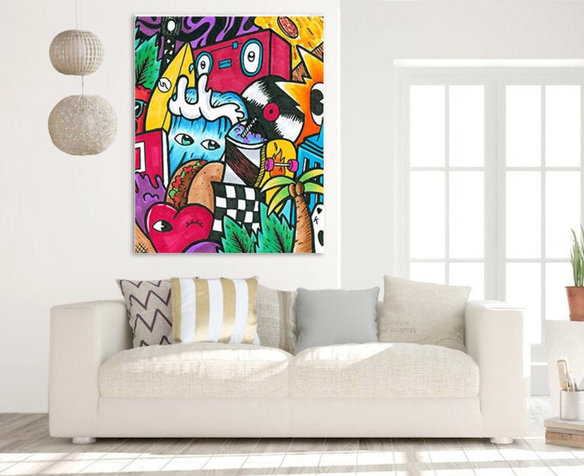 Large Graffiti Wall Art Colorful Vertical Canvas Art Print | Etsy
