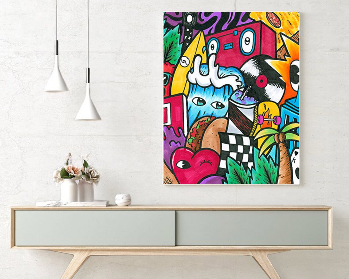 Large Graffiti Wall Art Colorful Vertical Canvas Art Print | Etsy