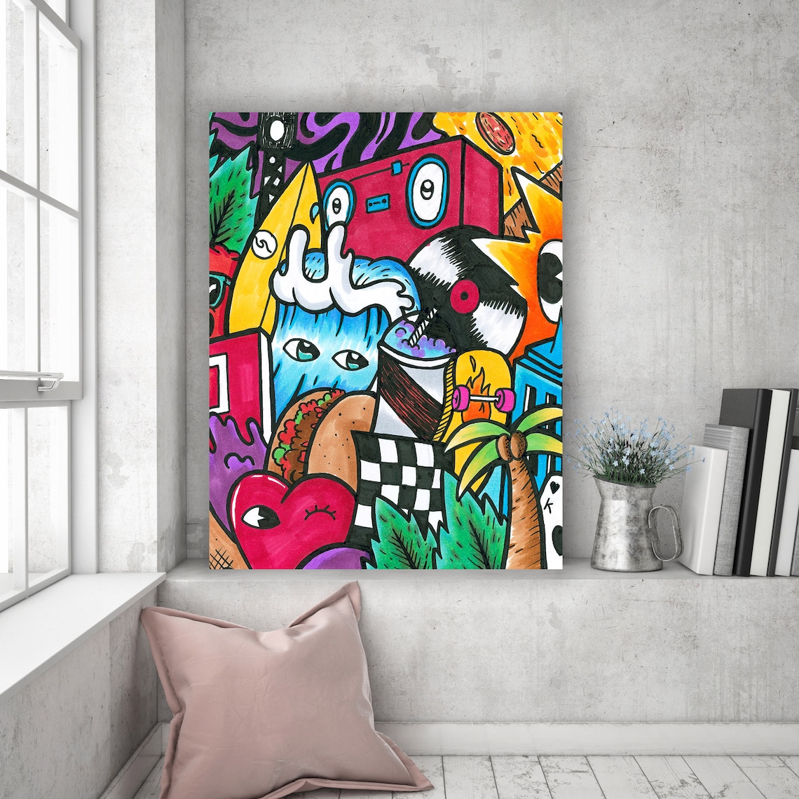 Large Comics Painting Living Room Wall Décor Colorful Wall - Etsy