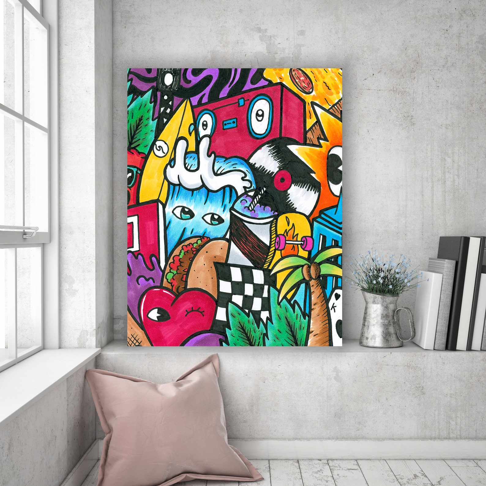 Large Comics Painting, Living Room Wall Décor, Colorful Wall Art for ...