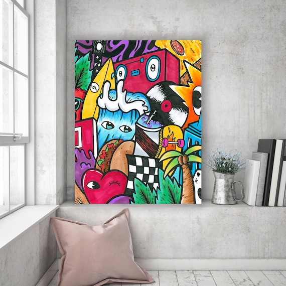 Large Comics Painting Living Room Wall Décor Colorful Wall | Etsy