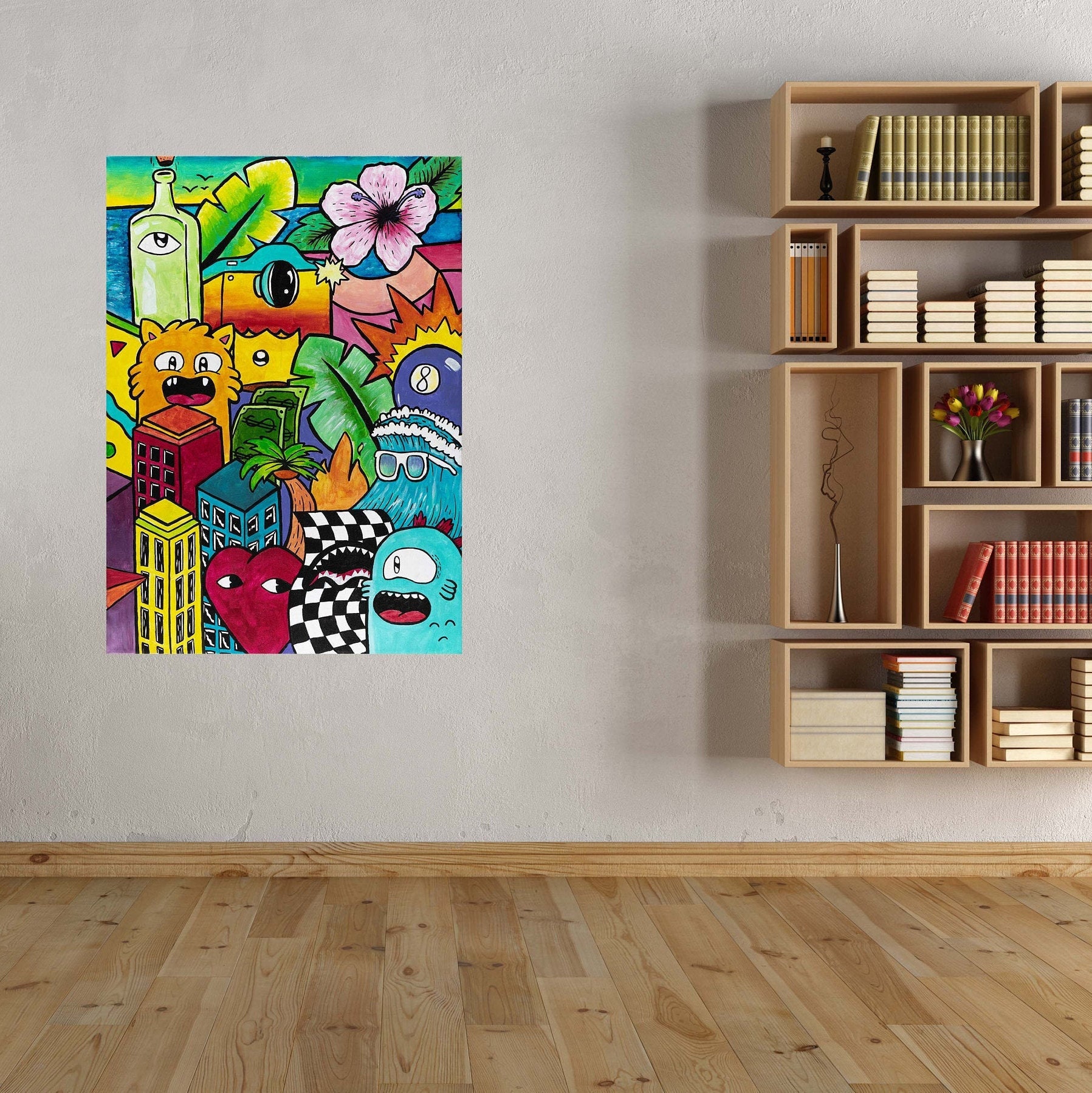 Arte de la pared de dibujos animados tropicales pintura | Etsy