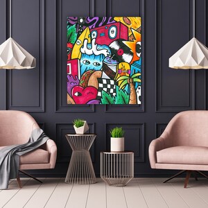 Large Comics Painting, Living Room Wall Décor, Colorful Wall Art for ...