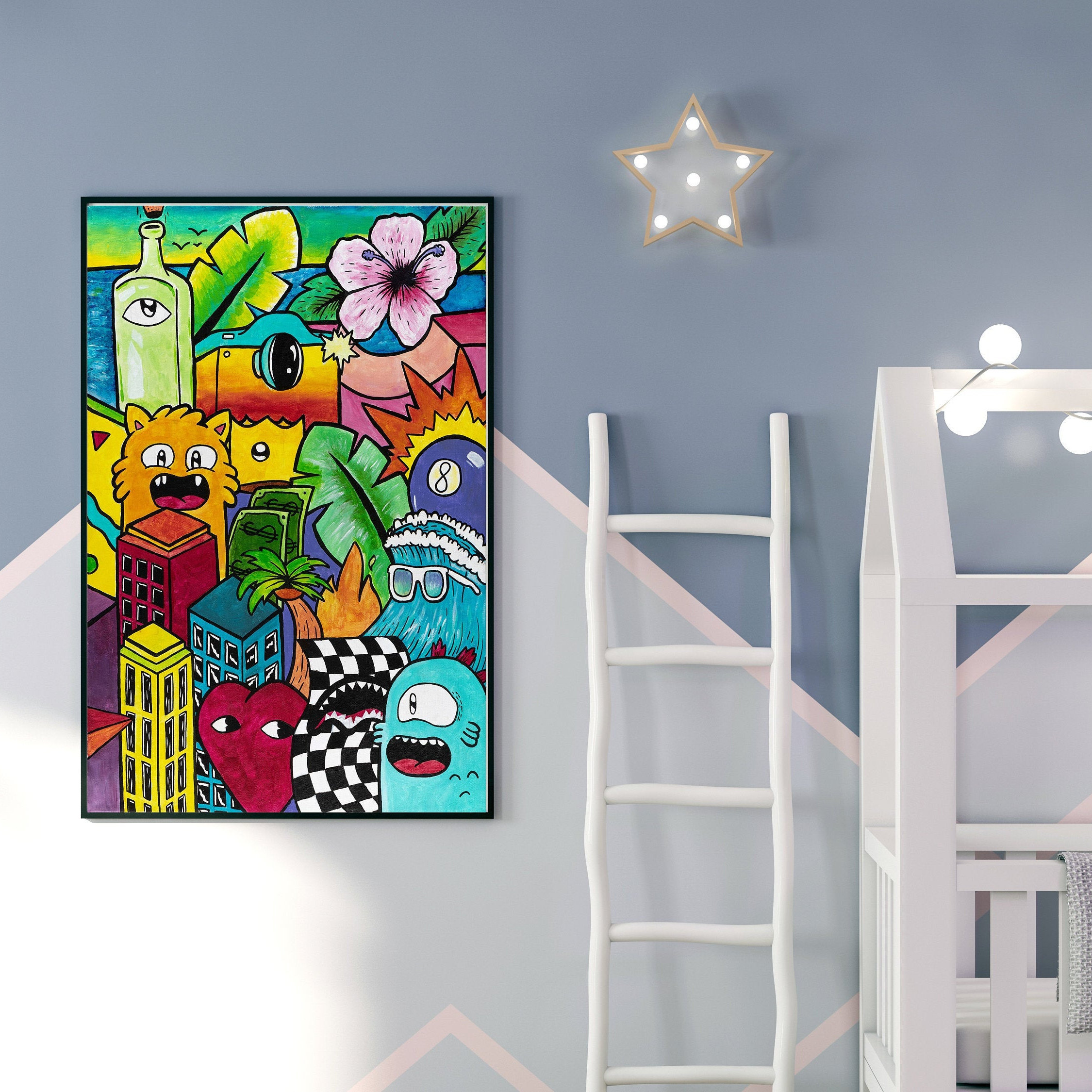 Arte de la pared de dibujos animados tropicales pintura | Etsy