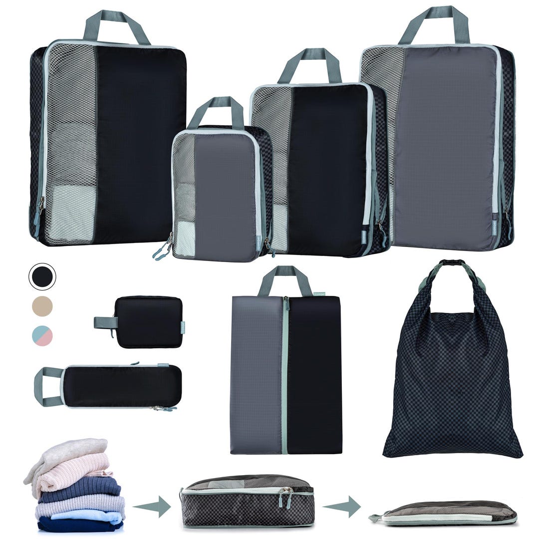 Set of 8 Compression Packing Cubes for Travel Accessories - Expandable ...