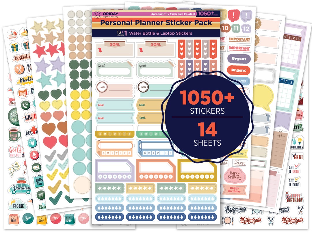 Daily Planner Sticker Pack 1,050+ Cute Stickers (14 Productivity Sheets ...