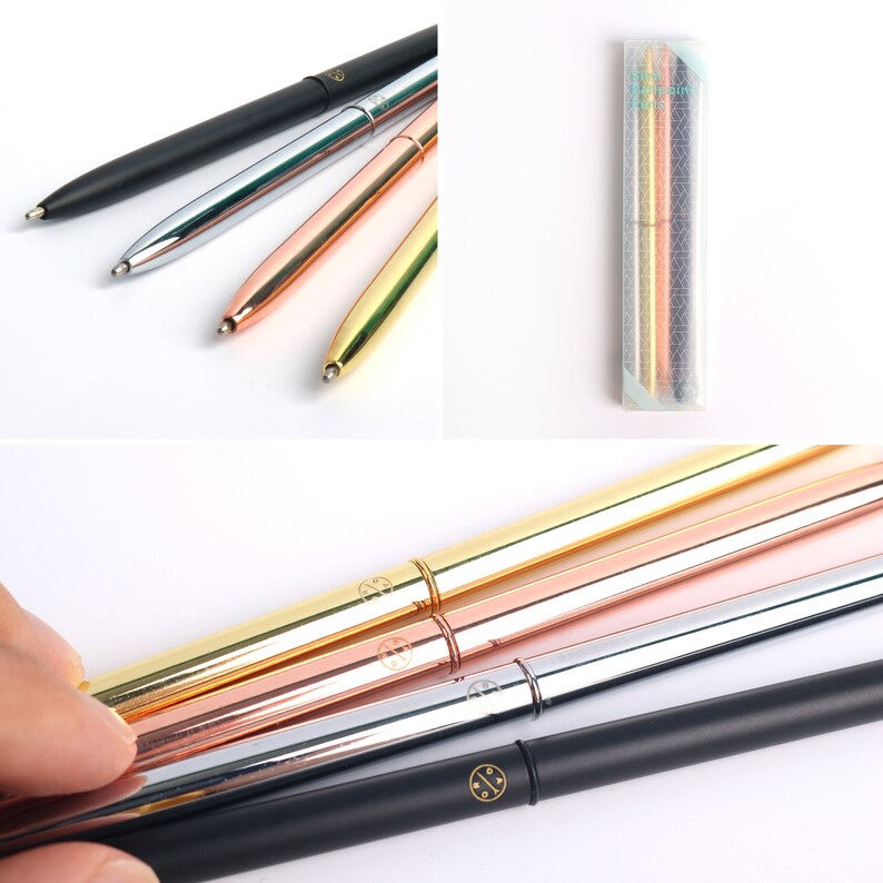 Slim Ballpoint Pen Set of 4 Metal Ball Point Pen In A Gift | Etsy