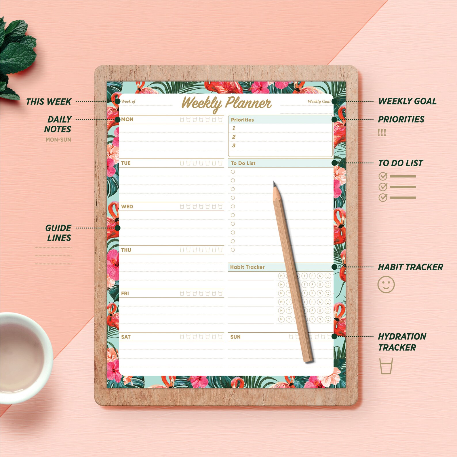 Flamingo Weekly Planners 52 Sheets Premium Task Organizer Pad | Etsy