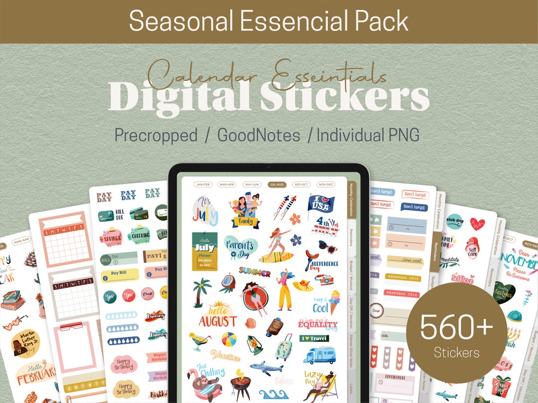 DIGITAL STICKERS Holiday Essential Pack 560 Goodnotes Stickers, Daily ...