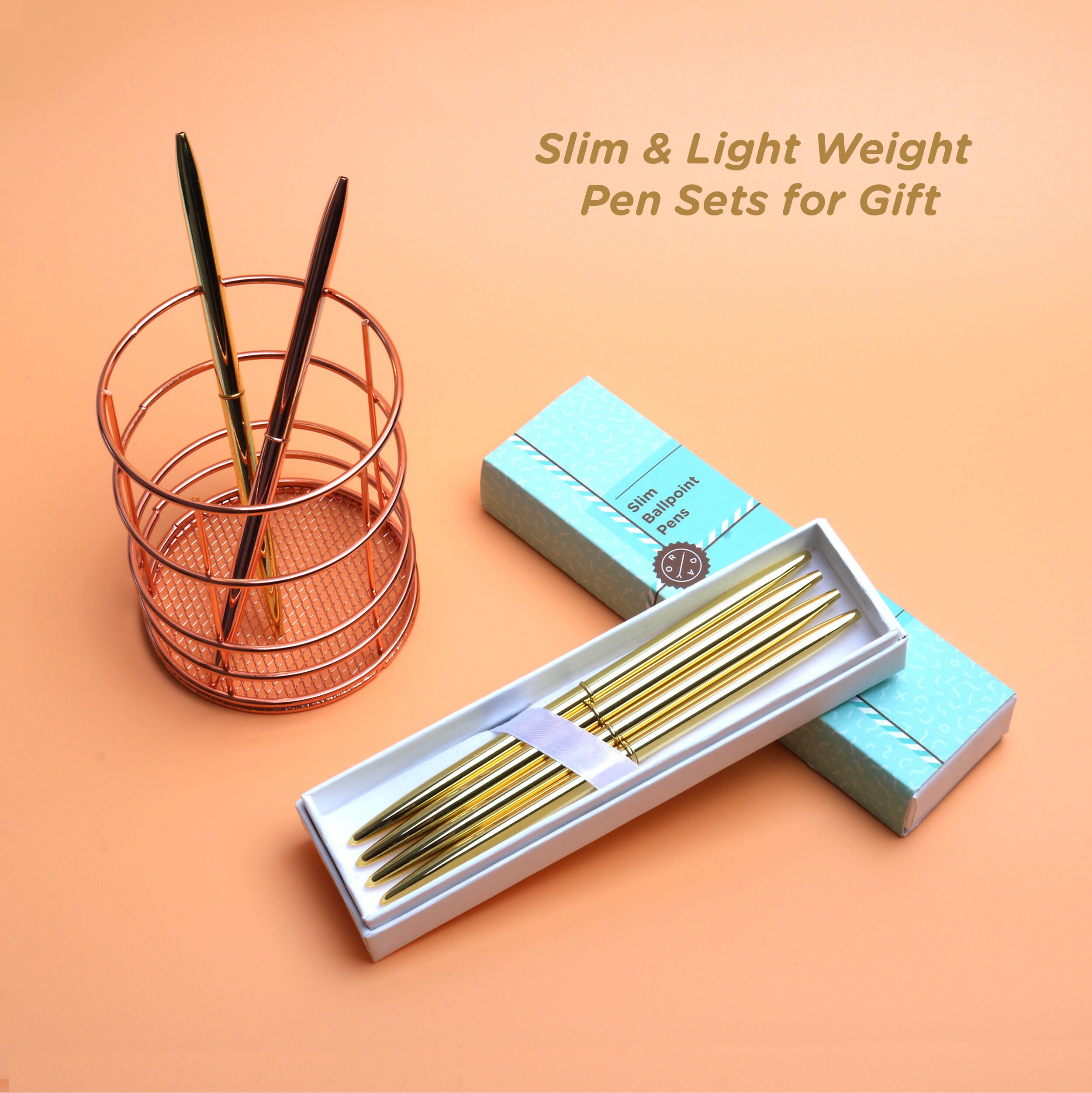 Slim Ballpoint Pen Set of 4 Metal Ball Point Pen In A Gift | Etsy