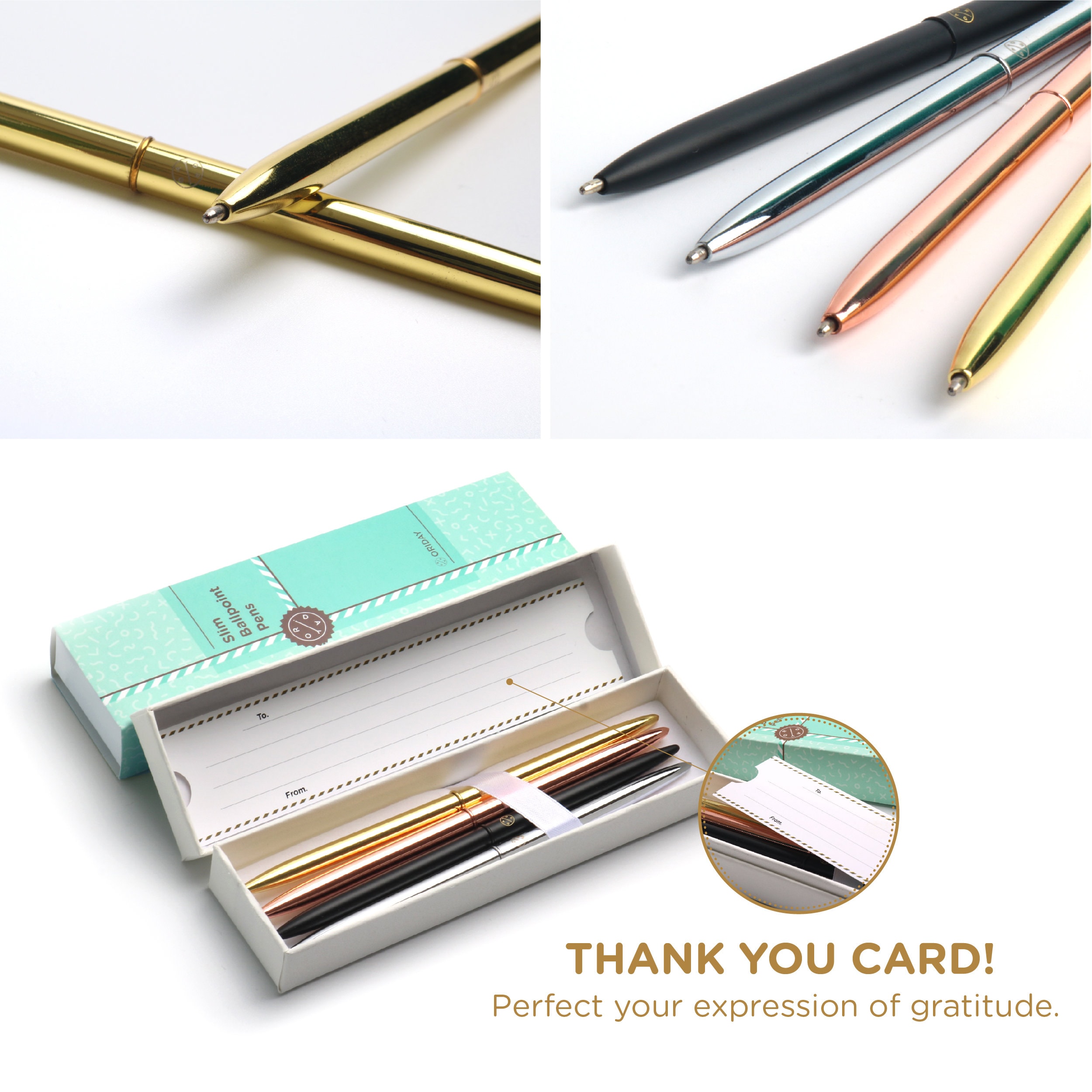 Slim Ballpoint Pen Set of 4 Metal Ball Point Pen In A Gift | Etsy