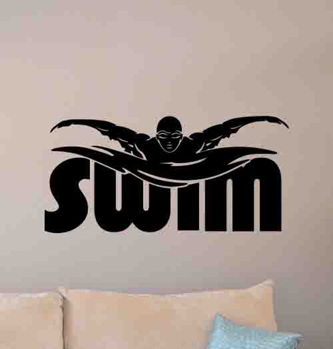 Swim Wall Decal Swimming Poster Pool Sign Bathroom Decor Swimmer Gift ...