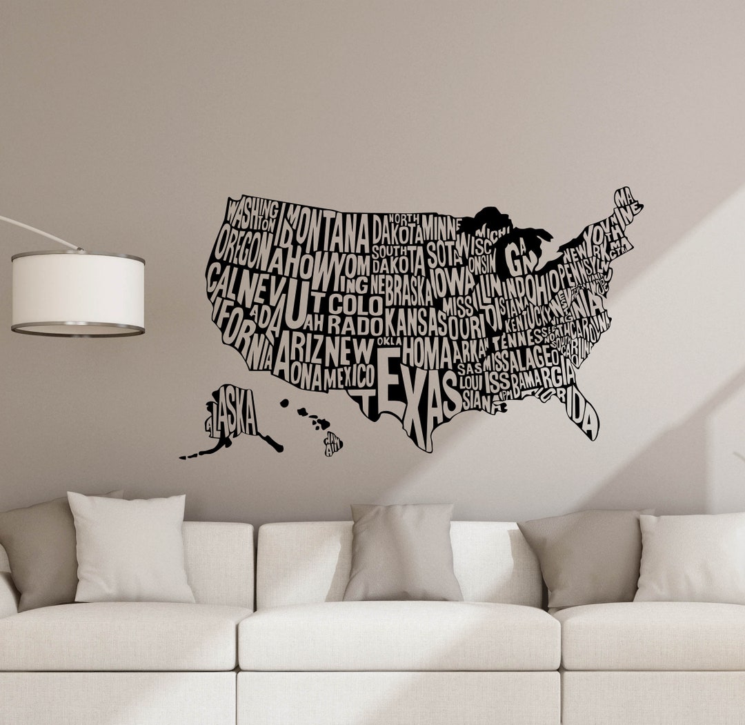 USA Map Wall Decal United States of America Sign Bedroom Poster Gift ...