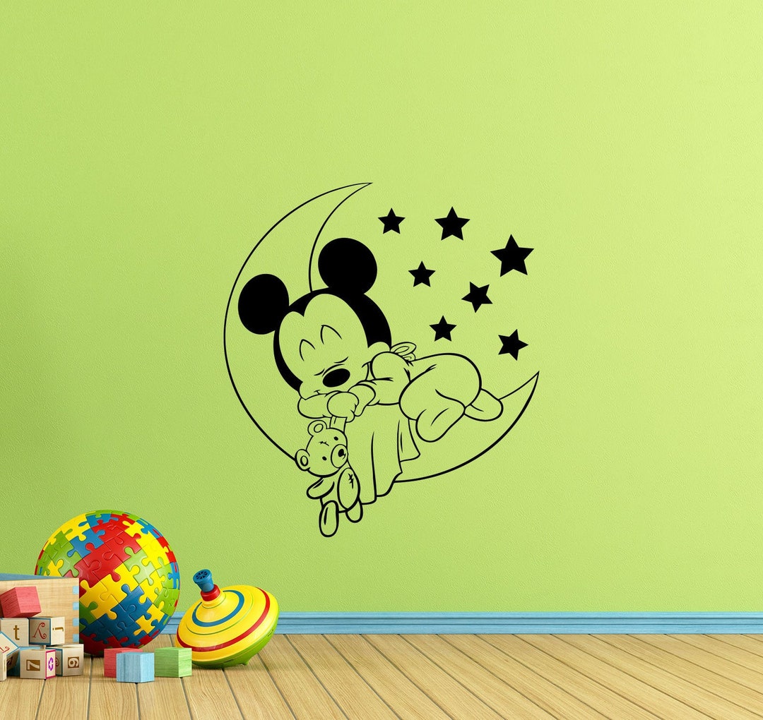 Mickey Mouse Wall Decal Moon and Stars Sign Bedroom Disney Poster ...