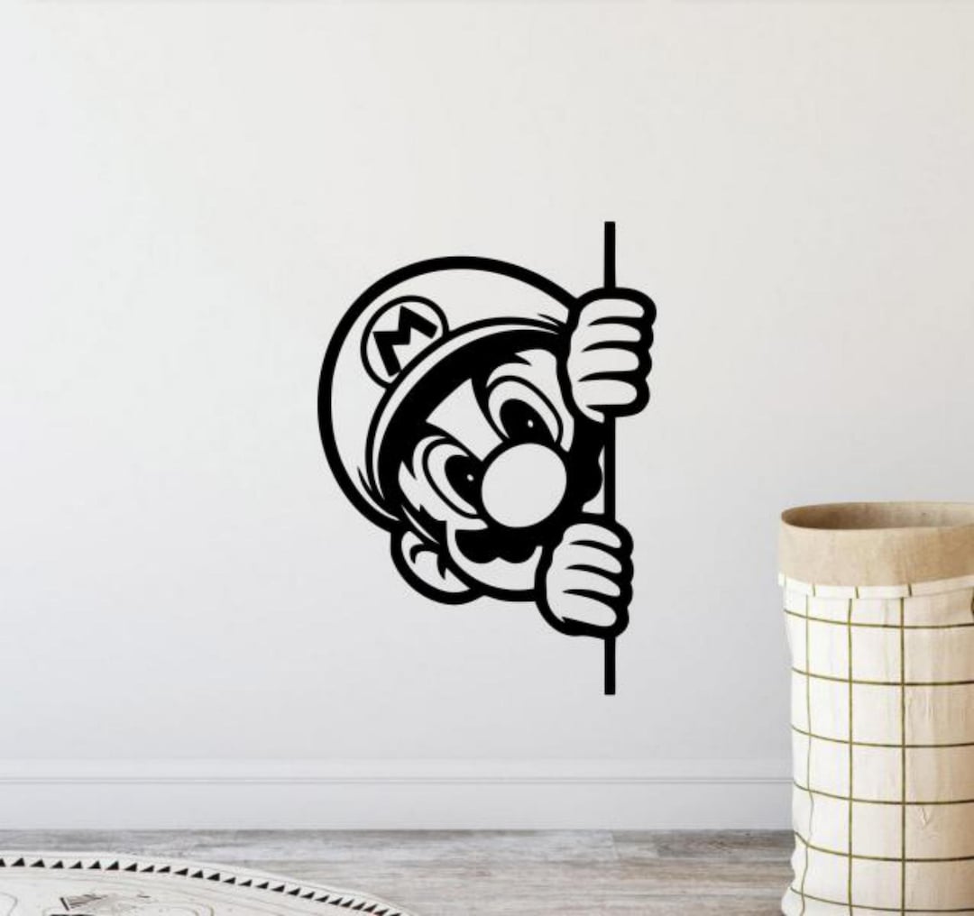 Mario Wall Decal Vinyl Sticker Peeking Mario Decor Video Game Sign Kids ...