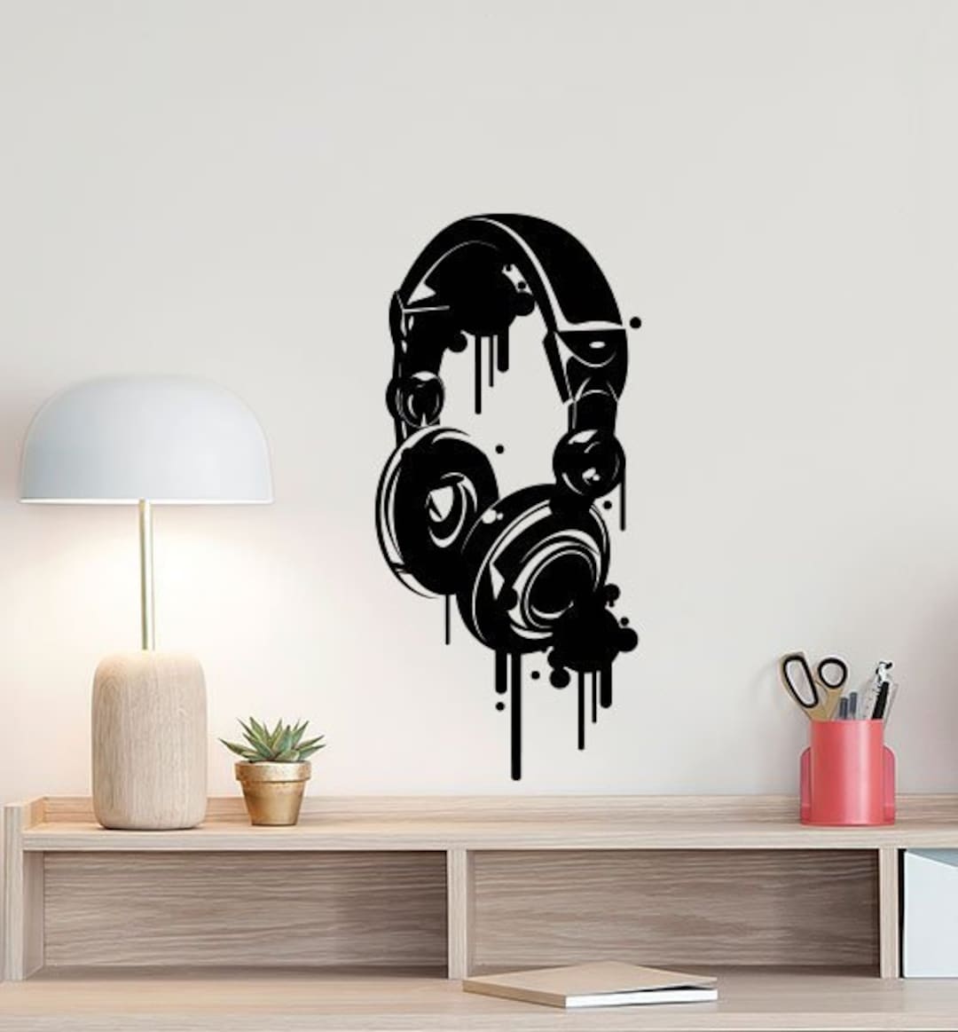 Headphones Wall Decal Music Headphones Poster DJ Gifts Music Sign Vinyl ...