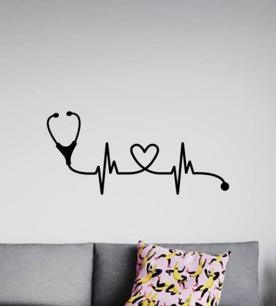Nurse Wall Decal Vinyl Sticker Stethoscope Heartbeat Wall Decor RN Sign ...