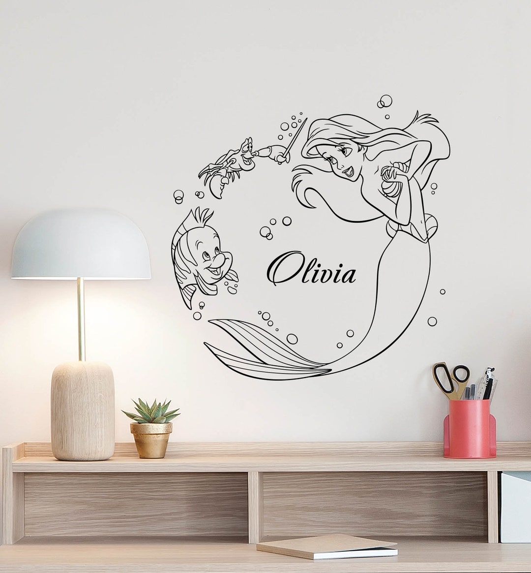 Ariel Little Mermaid Wall Decal Personalized Name Baby Poster Custom ...
