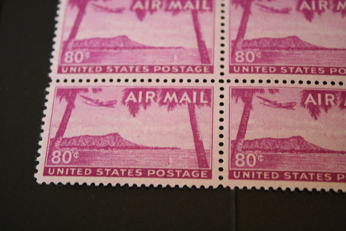US Air Mail Stamp C46 Diamond Head 80 Cents Plate Block 0f 4 - Etsy