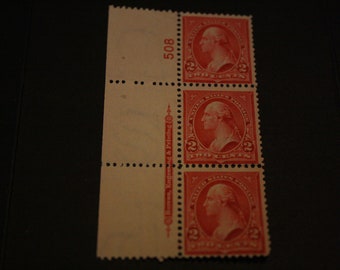 US Stamps 279B From 1899 Strip of 3 Stamps With Plate Number | Etsy