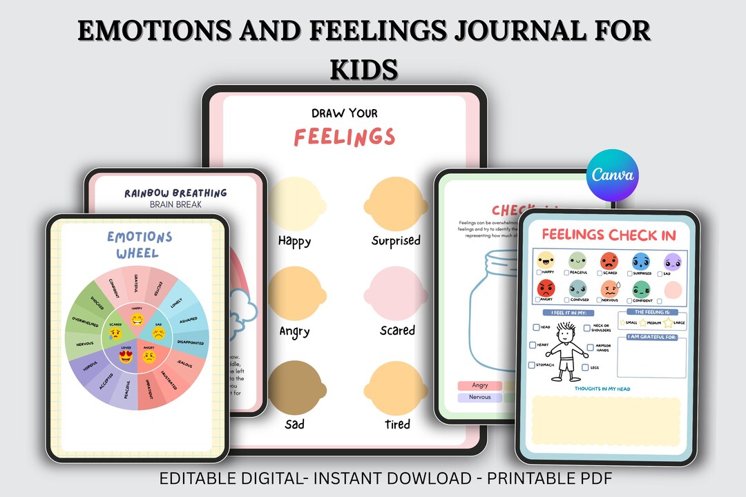 Editable Emotions and Feelings Journal for Kids, Digital Mood Tracker ...