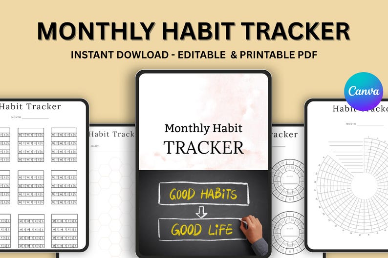 Editable Monthly Habit Tracker 2025, Digital Goal Planner, Printable ...