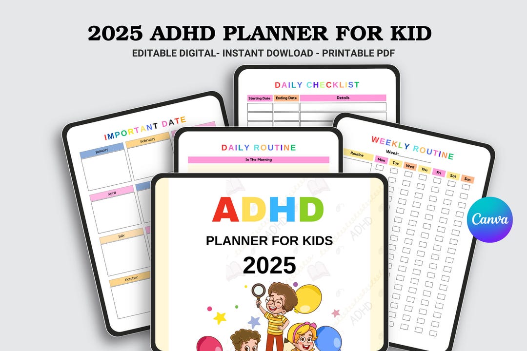 Editable 2025 ADHD Planner for Kids, Digital Child Organizer, Printable ...