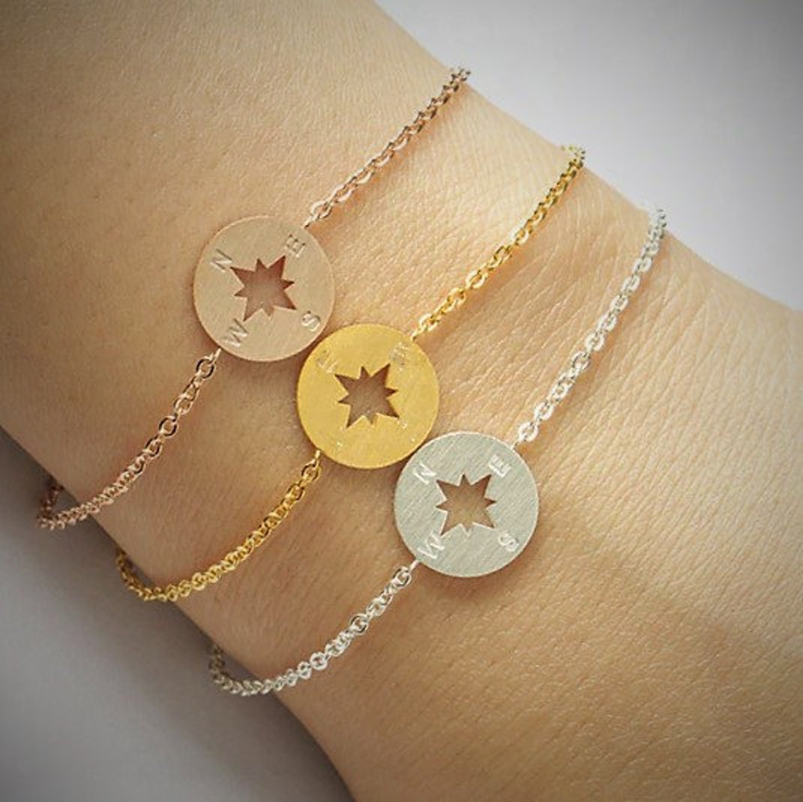Windrose Compass Bracelet Rose Gold Plated Stainless Steel - Etsy