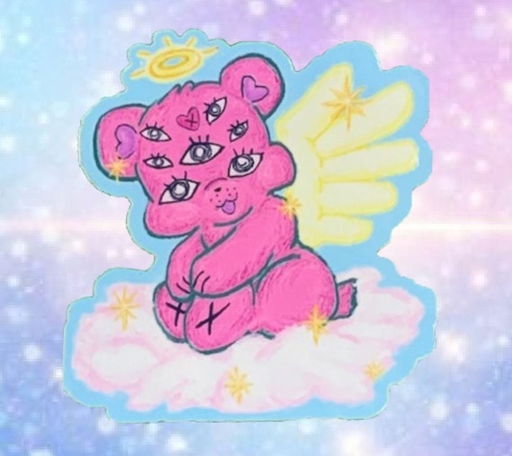 Pink Angel Bear Sticker - Etsy