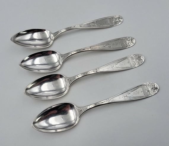 4 Teaspoons Rounded End Tipt by James Watts Coin Silver PA - Etsy