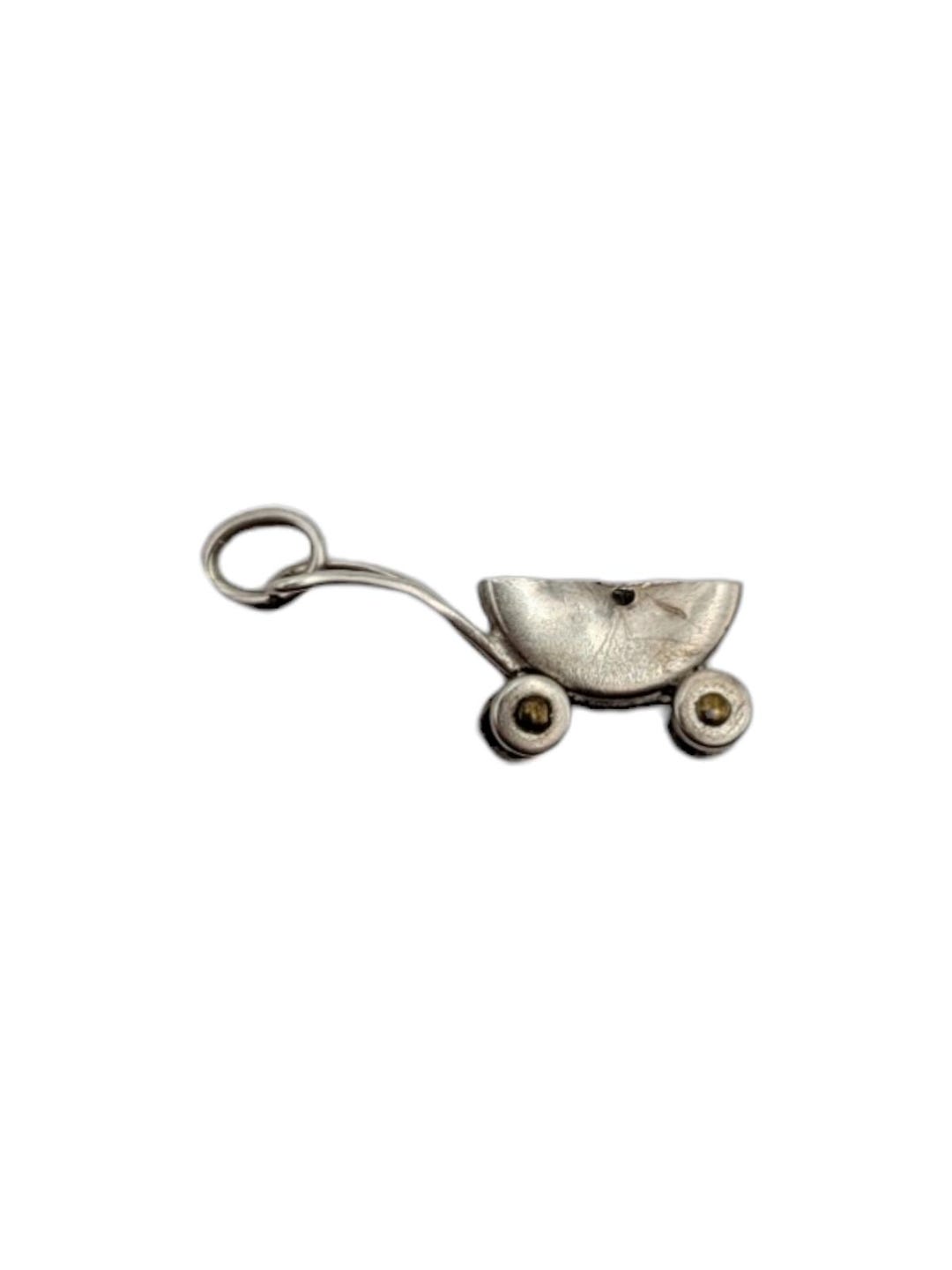 Baby Carriage Stroller With Moving Wheels Sterling Silver Antique Charm ...