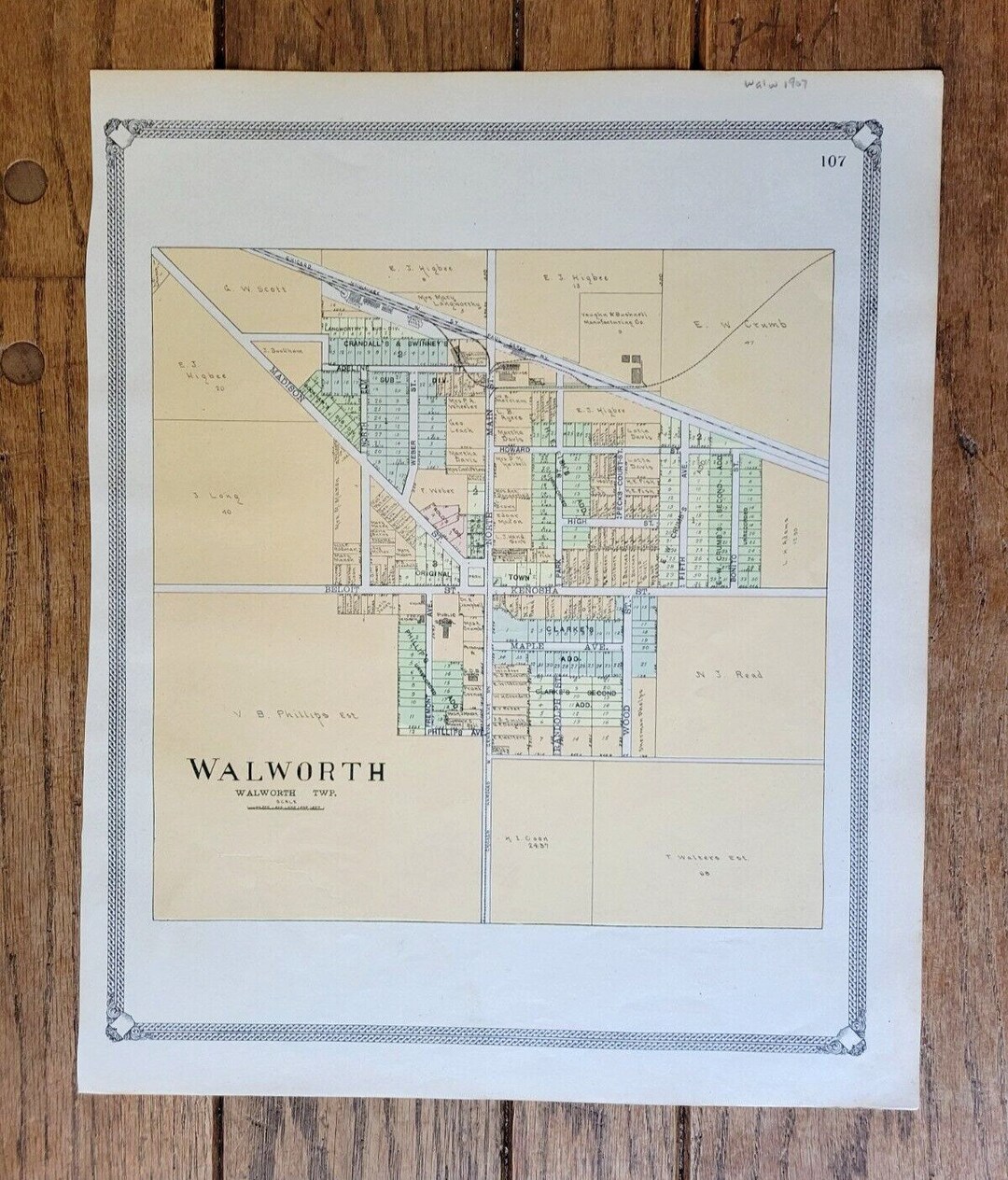 Vintage 1907 Standard Atlas Plat Map ~ Walworth Township County ...