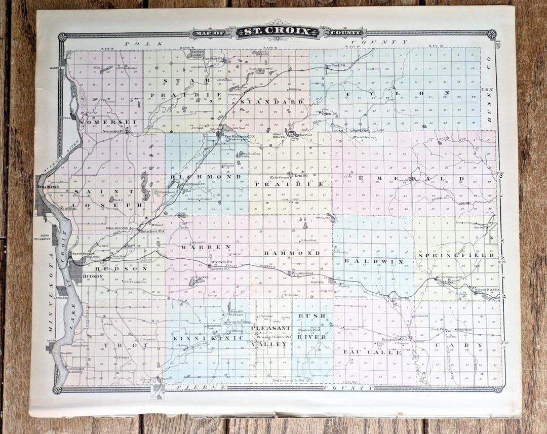 Vintage 1878 Double Sided Map St. Croix and Dunn County Wisconsin ...