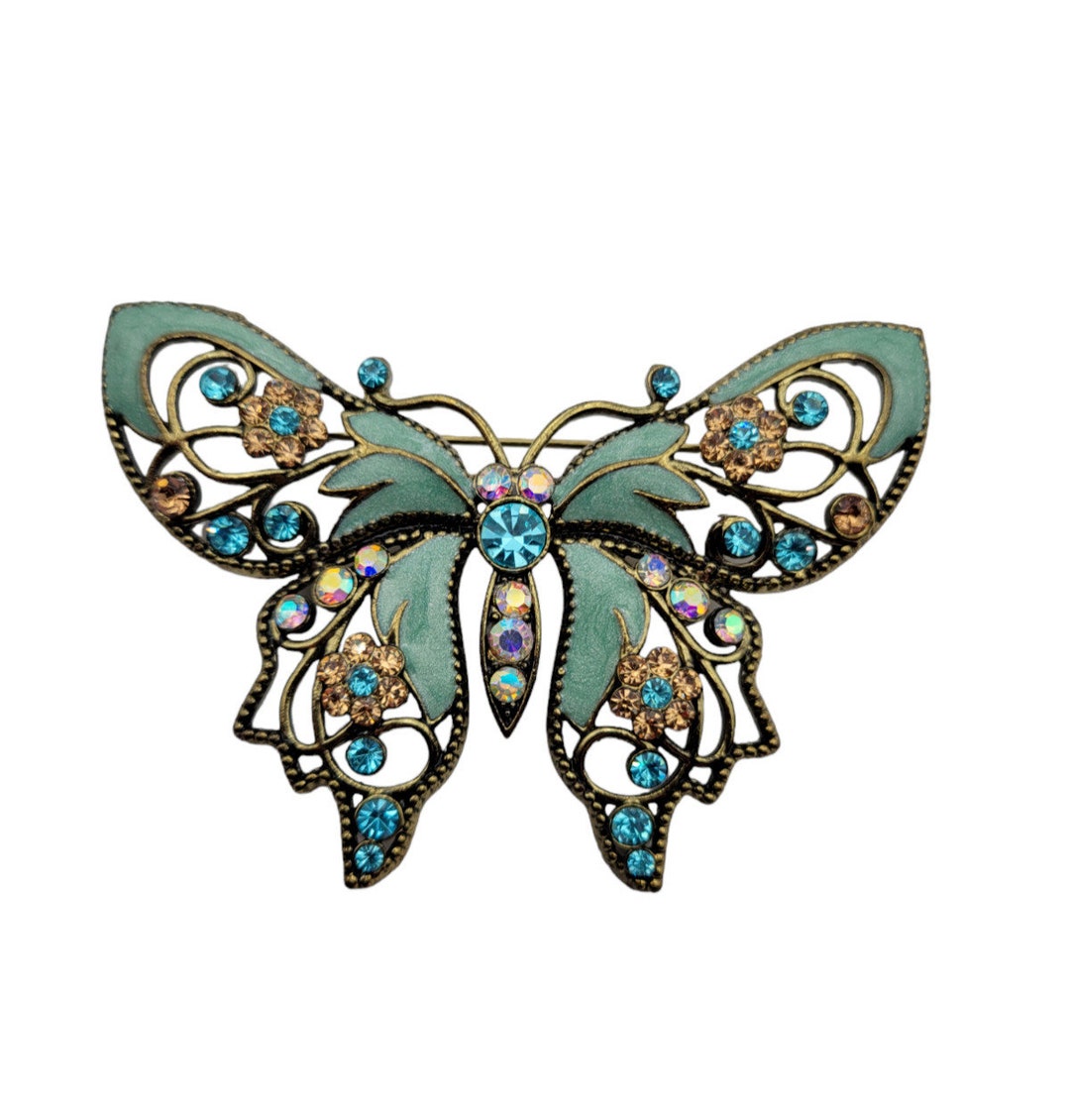 Butterfly Brooch Nina Ricci for Avon Turquoise Enamel and Rhinestones 4 ...